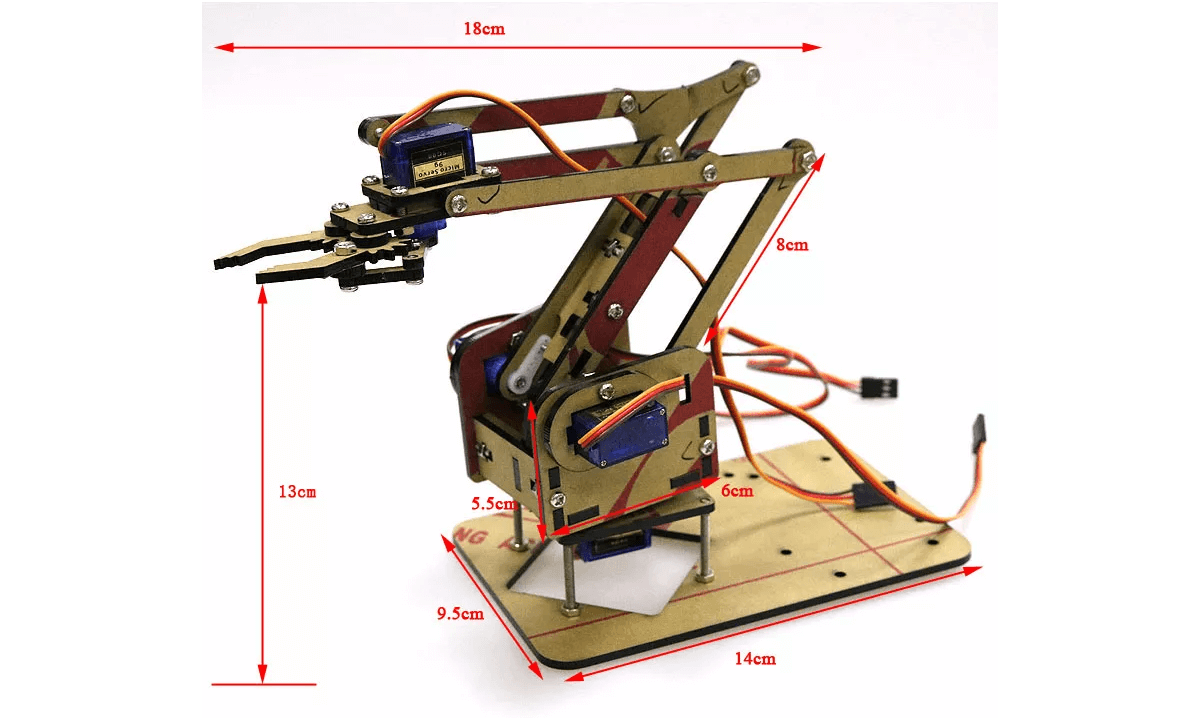 Kit Brazo Robotico Madera Mdf + Servos Metalicos + Arduino
