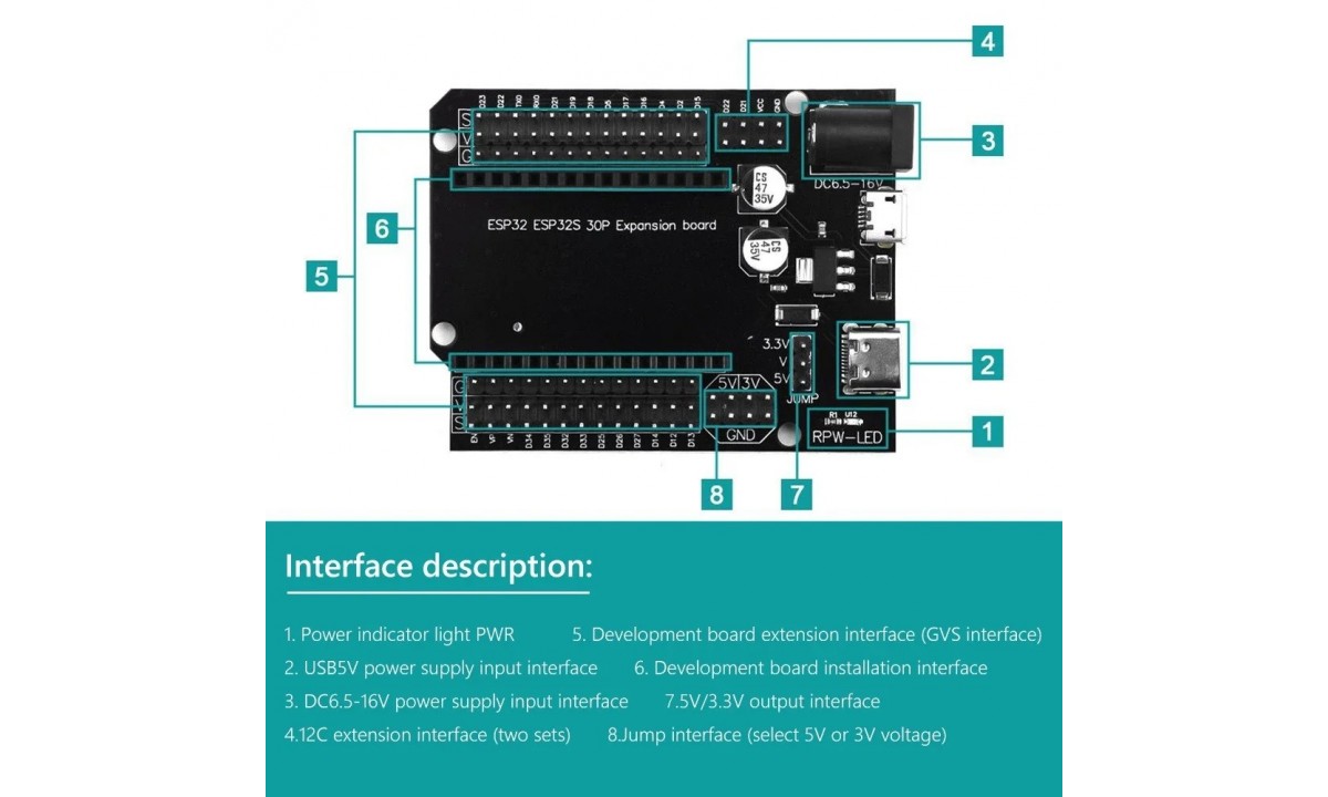 Placa Tarjeta de Expansion Expansora ESP32 ioT 30 Pines