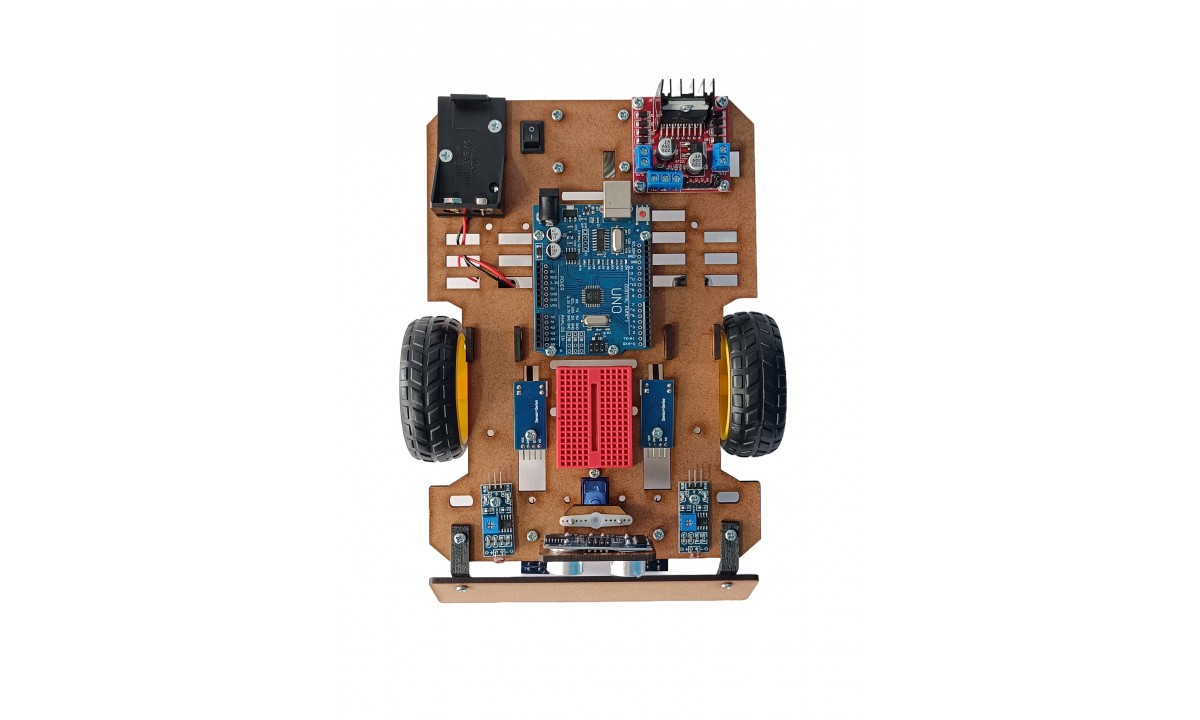 CHasis Robotica Robot Seguidor de Linea 2 niveles 2 ruedas en madera MDF
