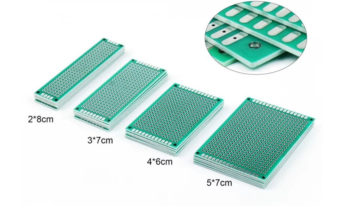 Baquela PCB Universal Fibra de Vidrio (verde) Perforada doble capa 2x8 cm